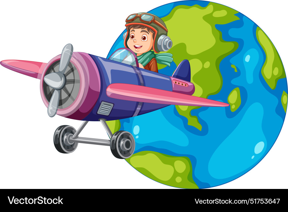 A pilot flying an airplane around earth Royalty Free Vector