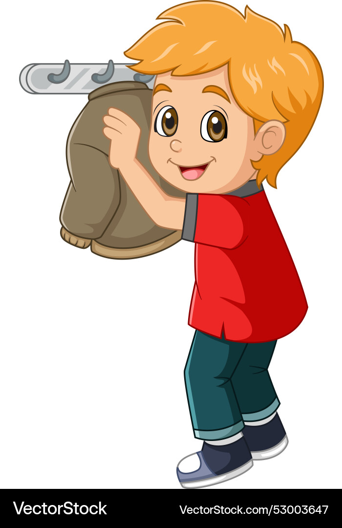 Cartoon little boy hanging jacket Royalty Free Vector Image
