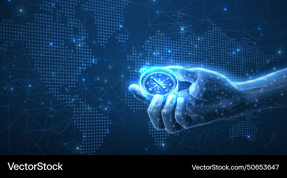 Compass in hand and map global business strategy Vector Image
