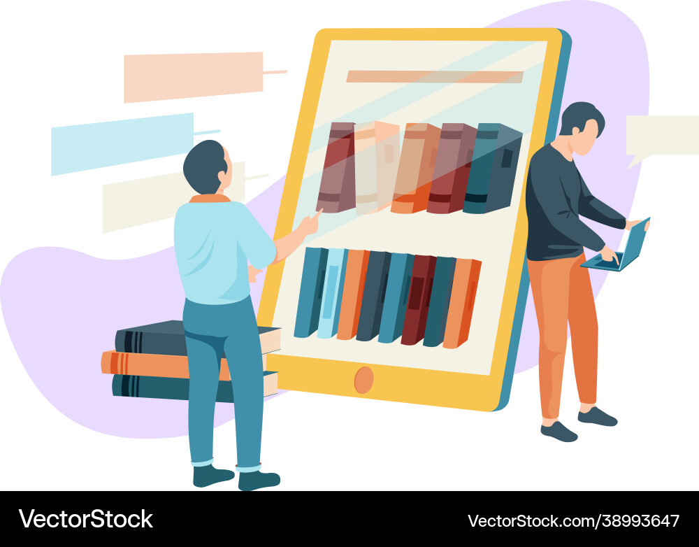 Electronic student library composition Royalty Free Vector