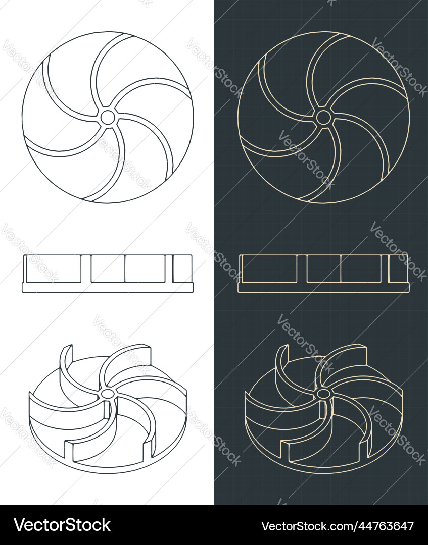 Impeller Blueprints - Water Pump Schematics Vector Image