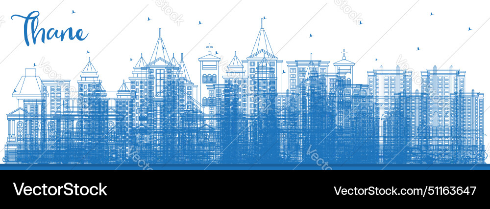 Outline thane india city skyline with blue Vector Image