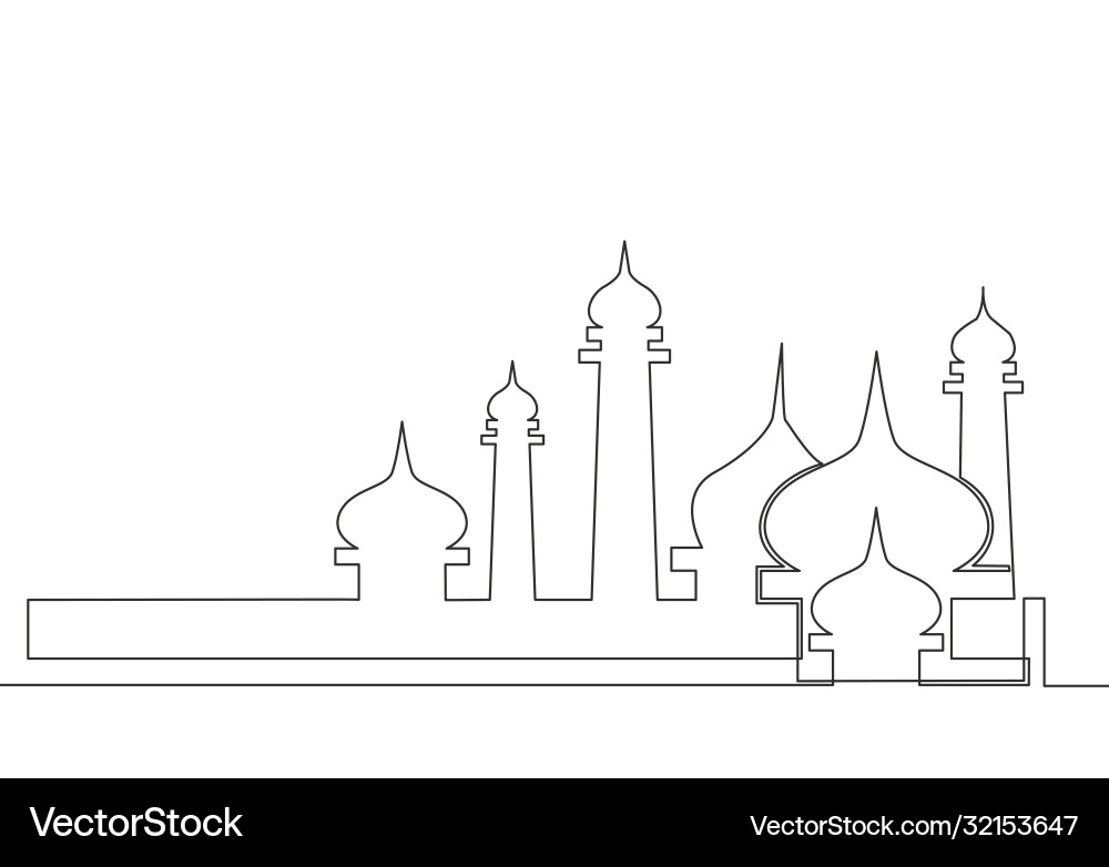 Single continuous line drawing masjid Royalty Free Vector