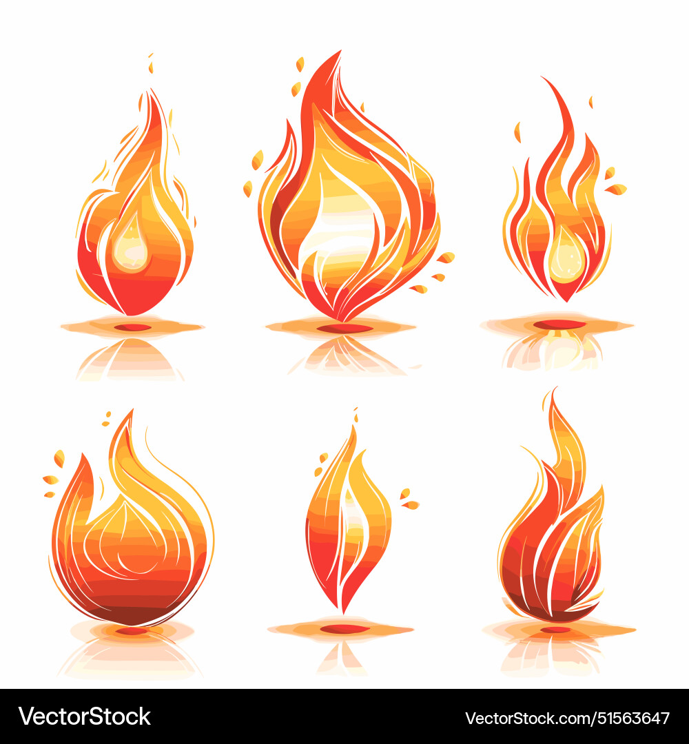 Six stylized flames displayed different shapes Vector Image