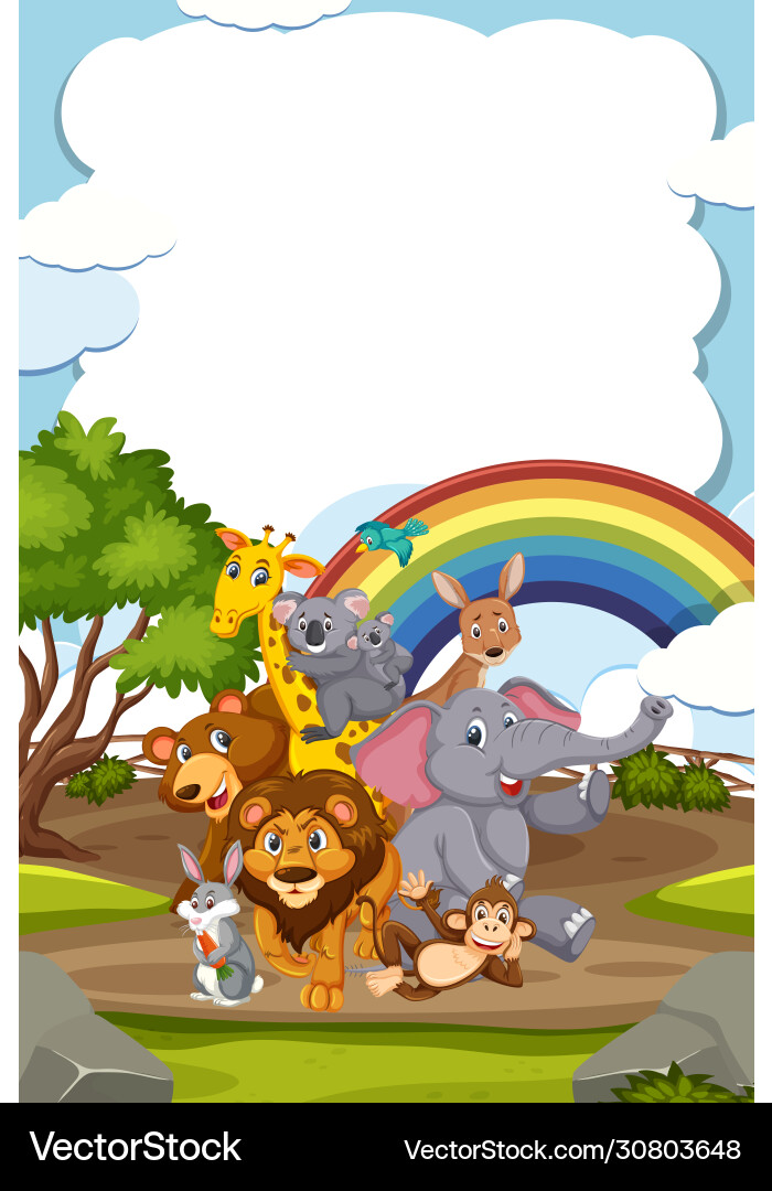 Border template design with many wild animals Vector Image