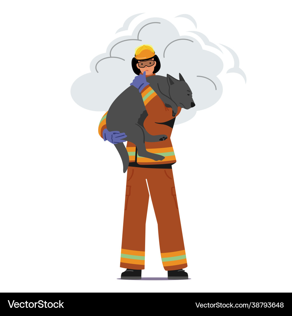 Fireman saving dog from fire strong firefighter Vector Image