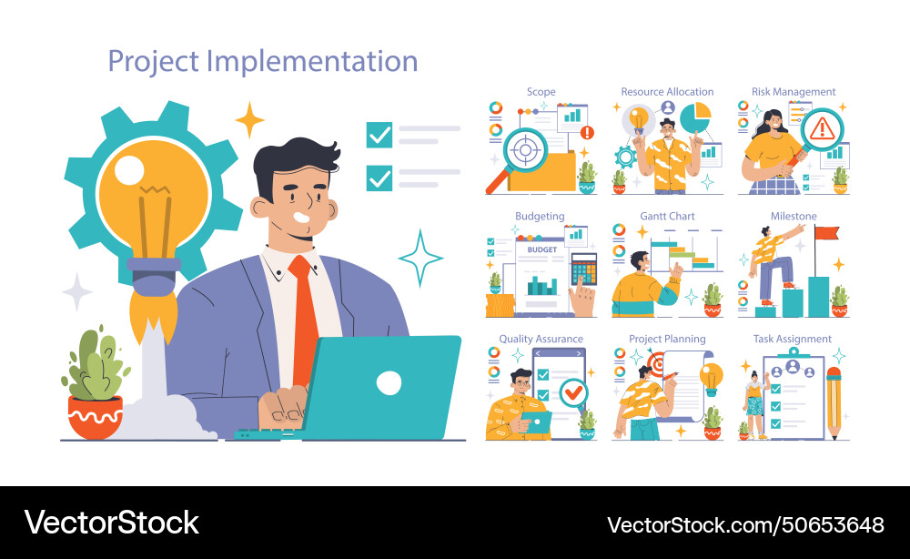 Project implementation concept flat Royalty Free Vector Project implementation concept flat Royalty Free Vector