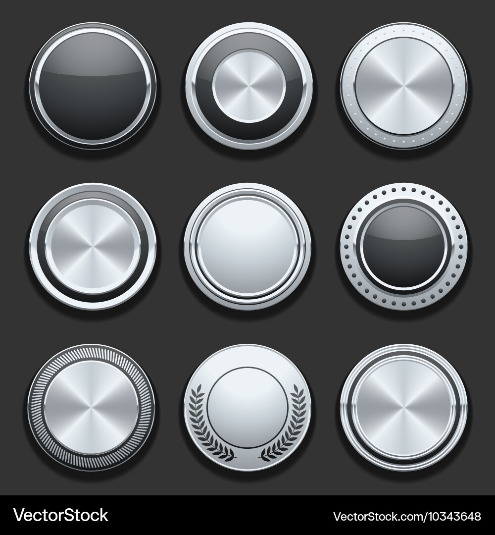 Silver metal chrome buttons set Royalty Free Vector Image