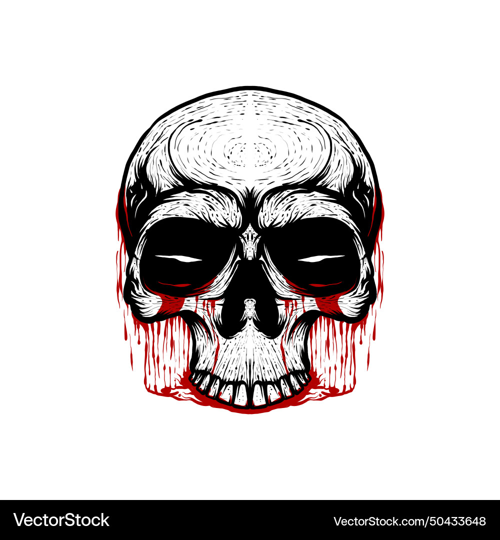 Skull head blood crying black and whi Royalty Free Vector