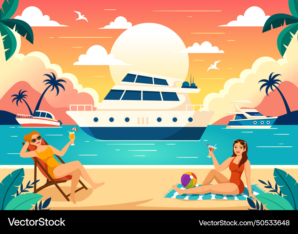 Yachts with ferries cargo boats and ship sailboat Vector Image