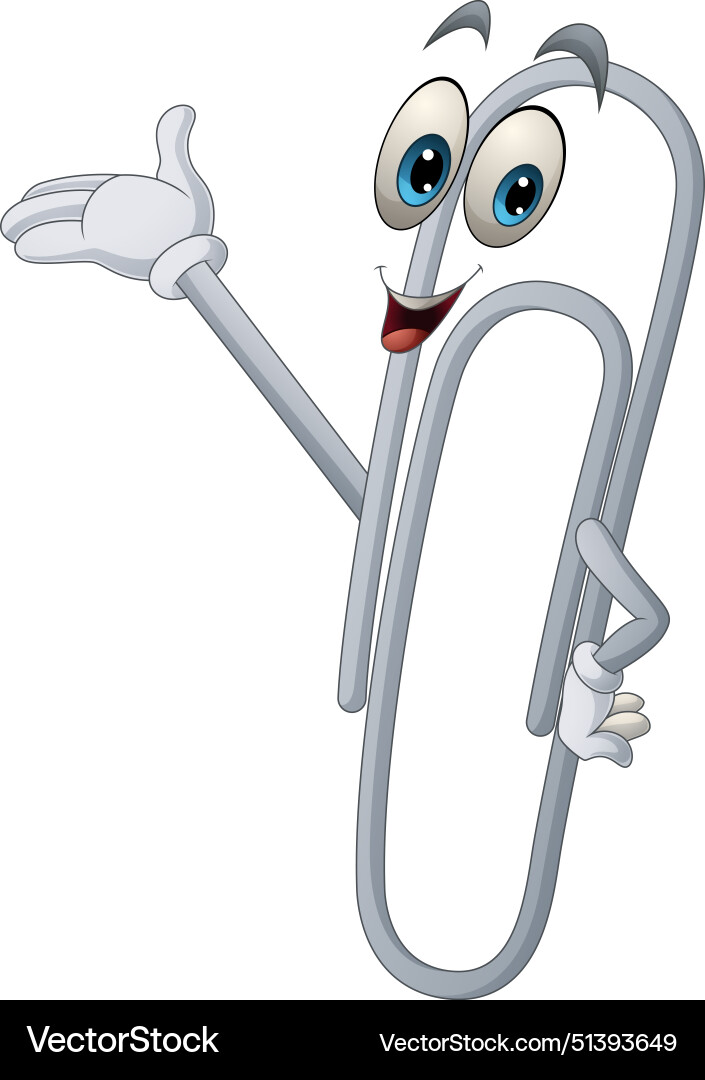 Cartoon paper clip character waving hand Vector Image