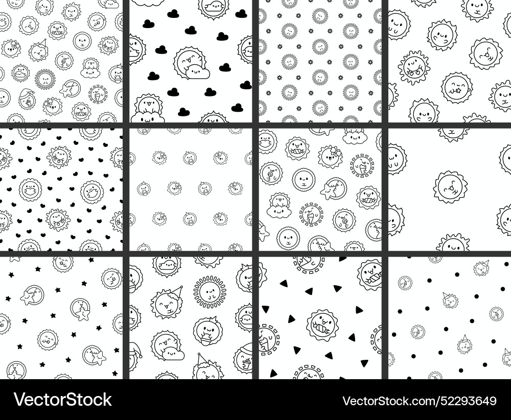 Cute kawaii sun with face coloring page Royalty Free Vector