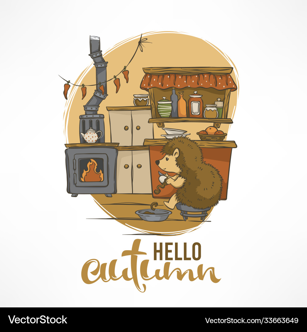 Cute with hedgehog house interior Royalty Free Vector Image