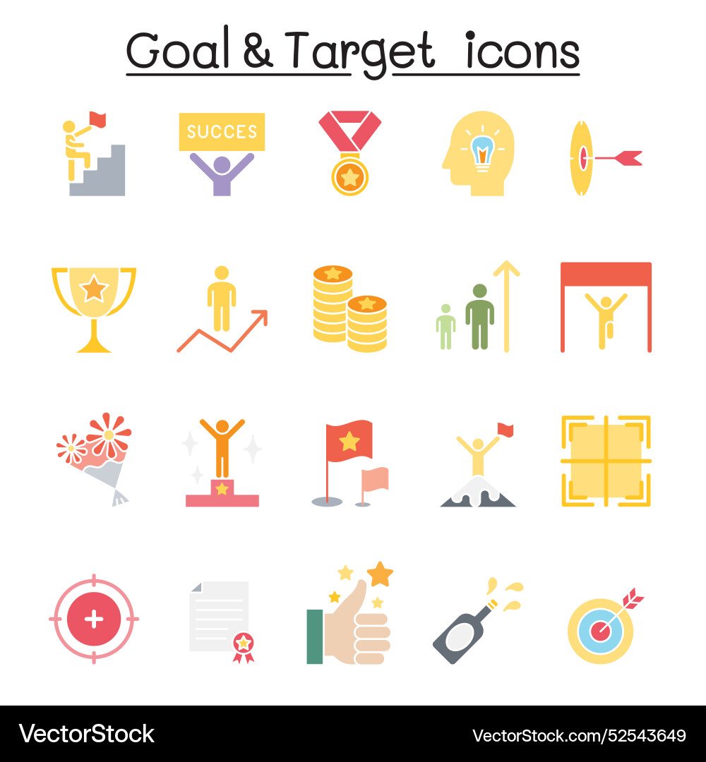 Goal and target icon set flat color style Vector Image