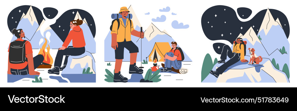 Mountaineering set mountain climbers Royalty Free Vector