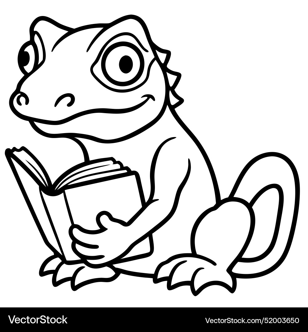 Crested gecko reading icon Royalty Free Vector Image