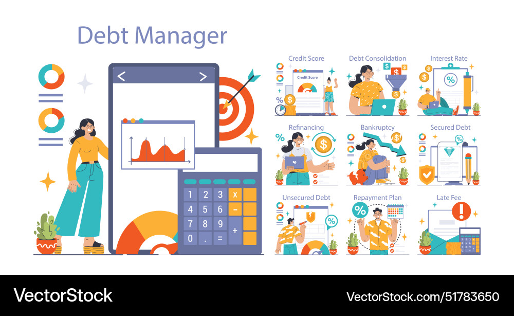 Debt management set organization tracking Vector Image