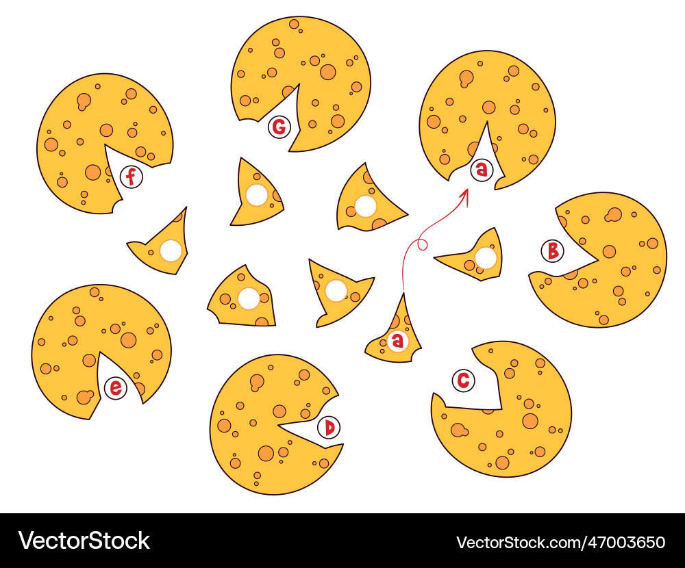 Find the missing piece of cheese matching game Vector Image