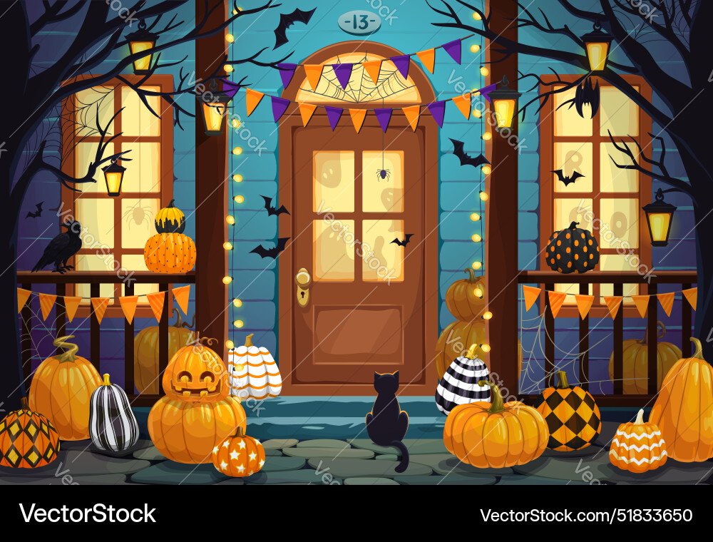 Halloween door porch patterned pumpkins ghosts Vector Image