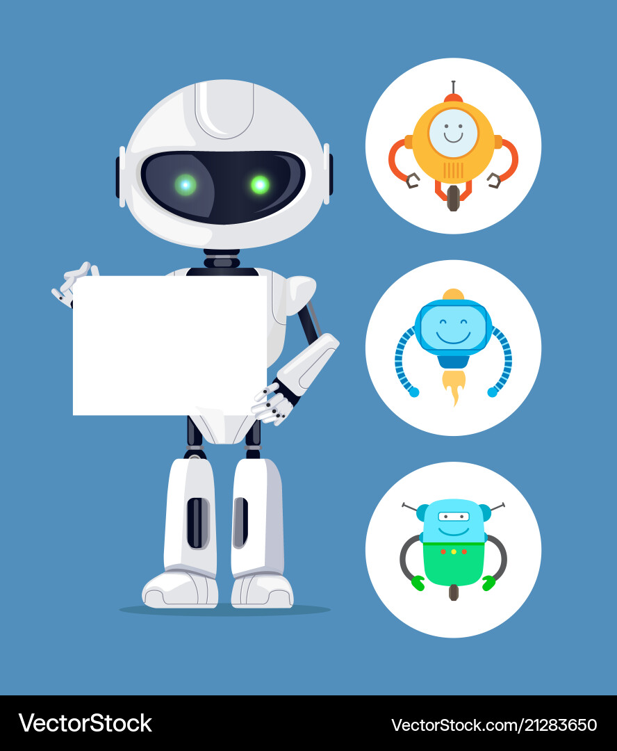 Holding a paper sheet humanoid robot color card Vector Image