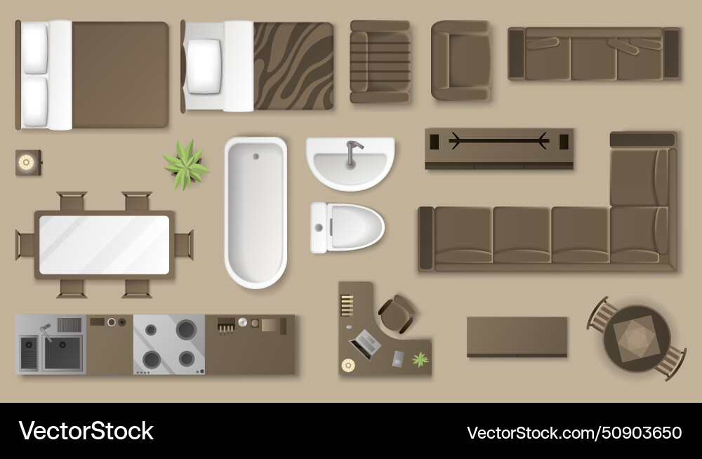 Interior furniture collection top view elements Vector Image