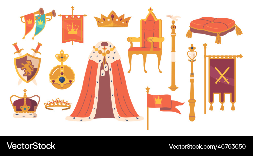 King or queen coronation set depicts opulent Vector Image