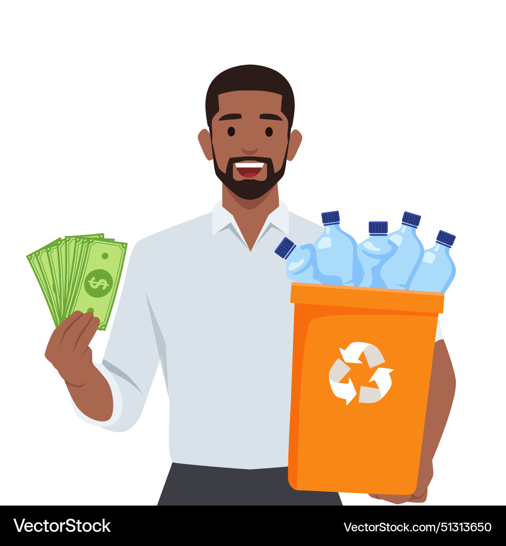Man holding recycling garbage can Royalty Free Vector Image