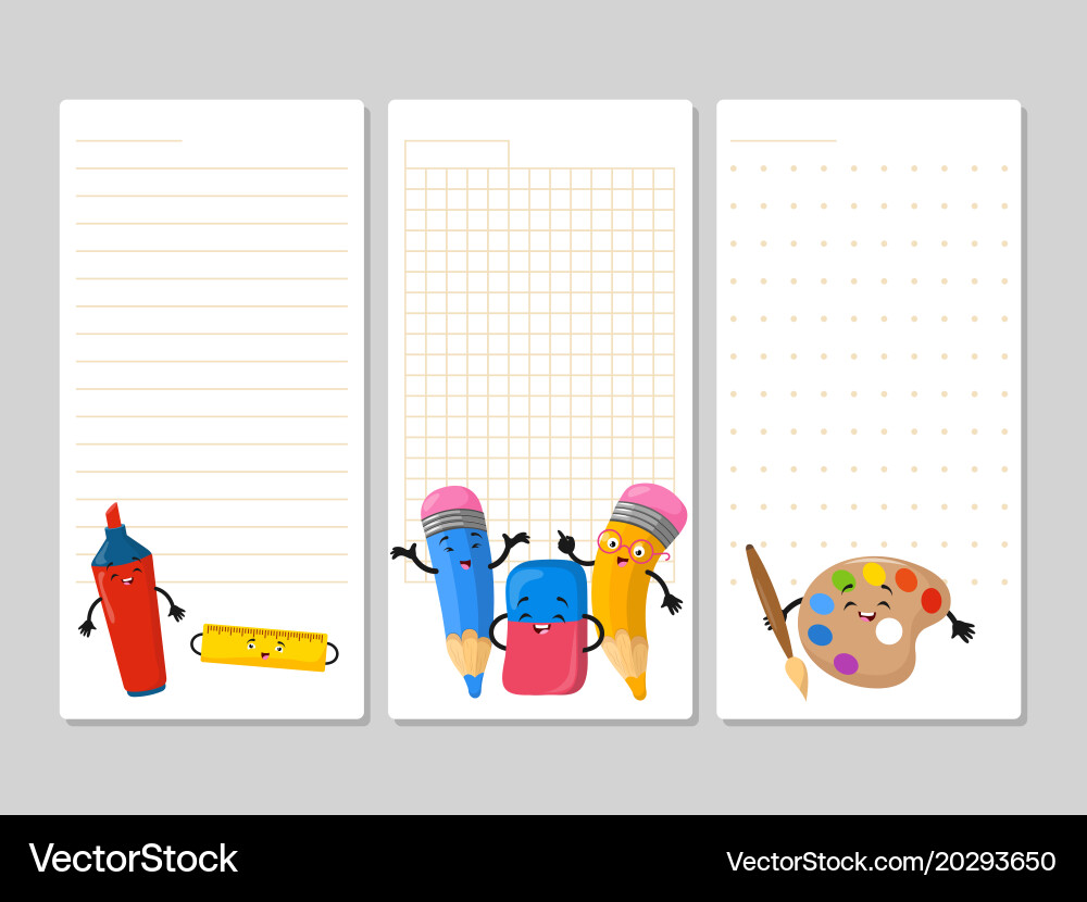 Notepad pages with cute cartoon pencils eraser Vector Image
