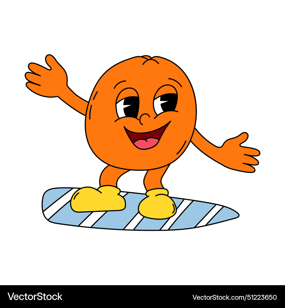 Orange in the surf flat style groovy Royalty Free Vector