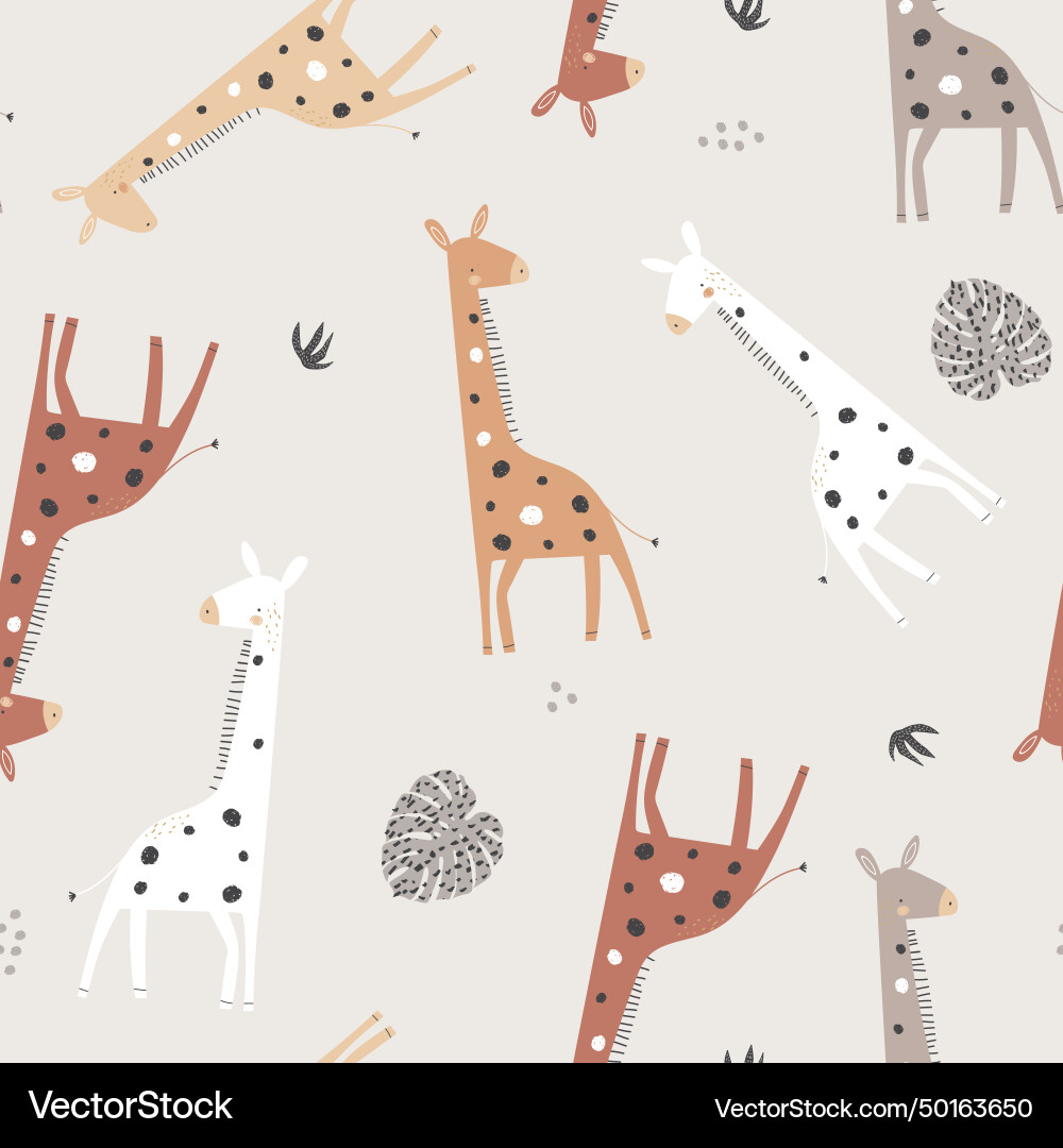 Seamless jungle pattern with giraffes Royalty Free Vector
