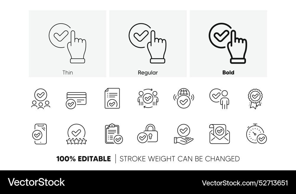 Approve line icons set interviewed accepted Vector Image