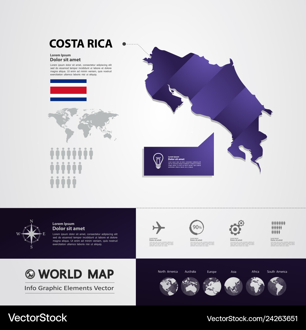 Costa rica map Royalty Free Vector Image - VectorStock