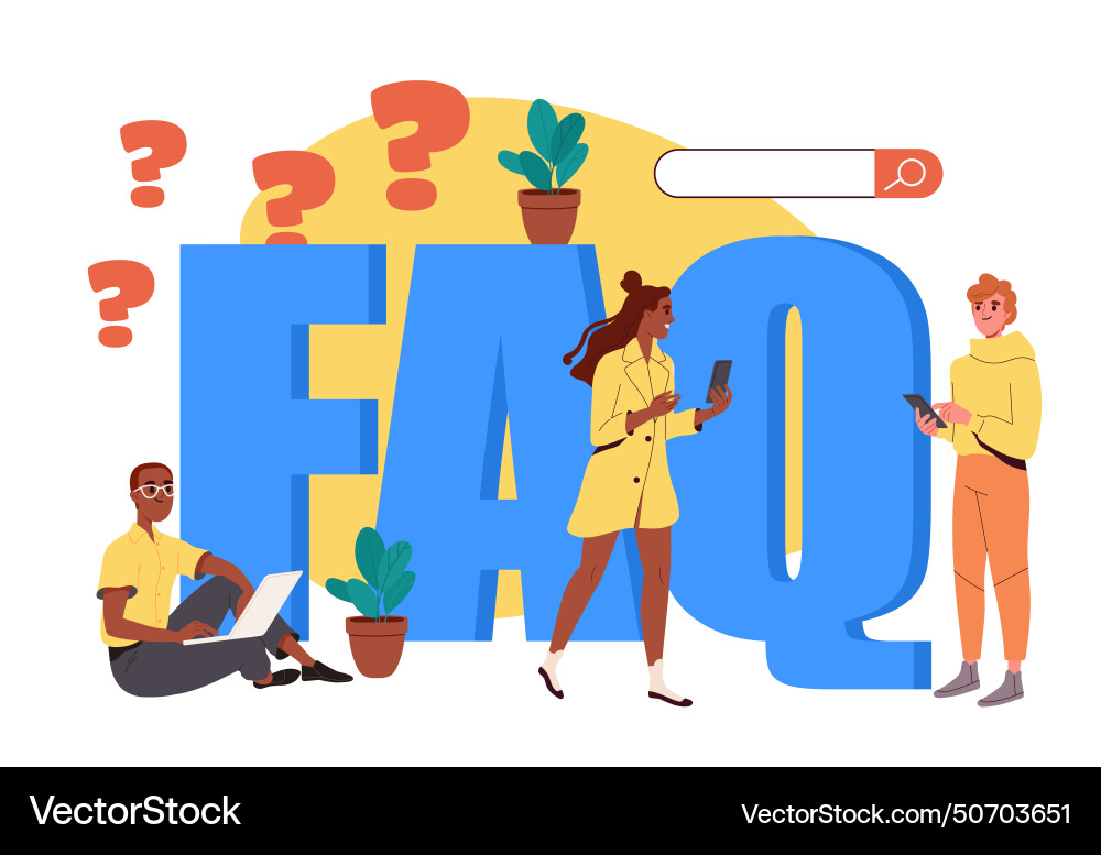 People with faq Royalty Free Vector Image - VectorStock