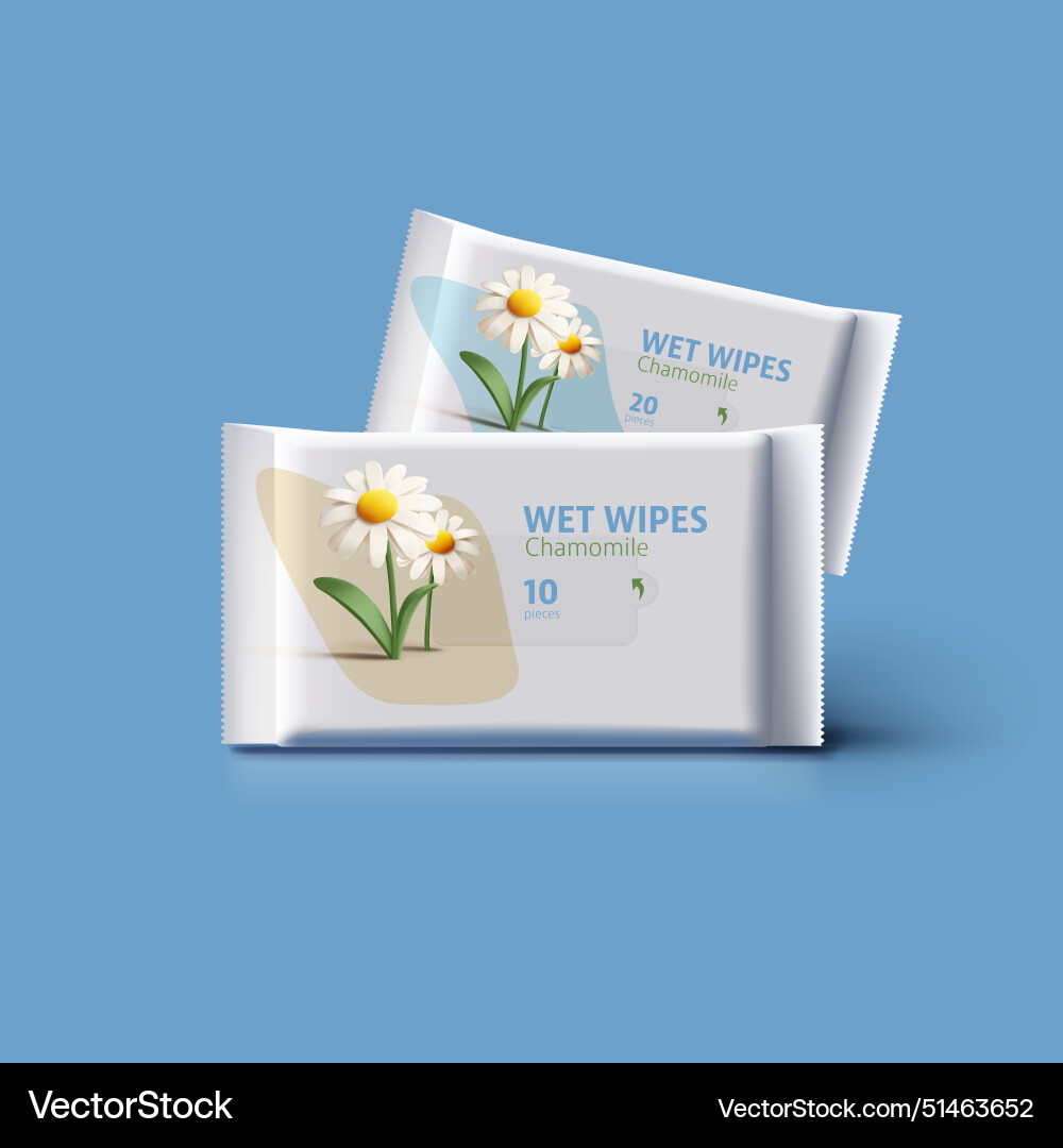 3d mock up for wet wipes pouch or pack chamomile Vector Image