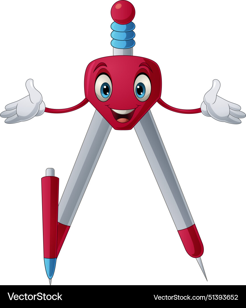 Cartoon happy pencil compass character Royalty Free Vector