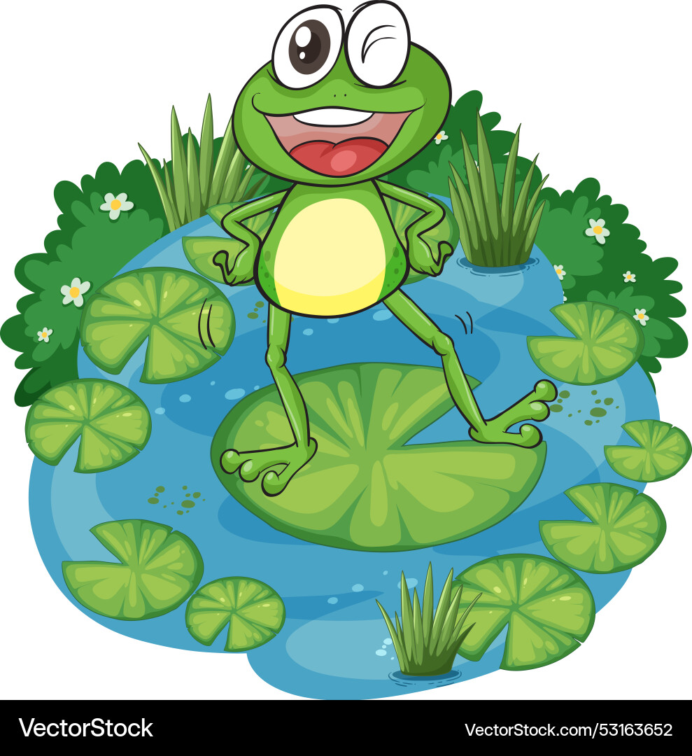 Cheerful frog winking on a lily pad Royalty Free Vector