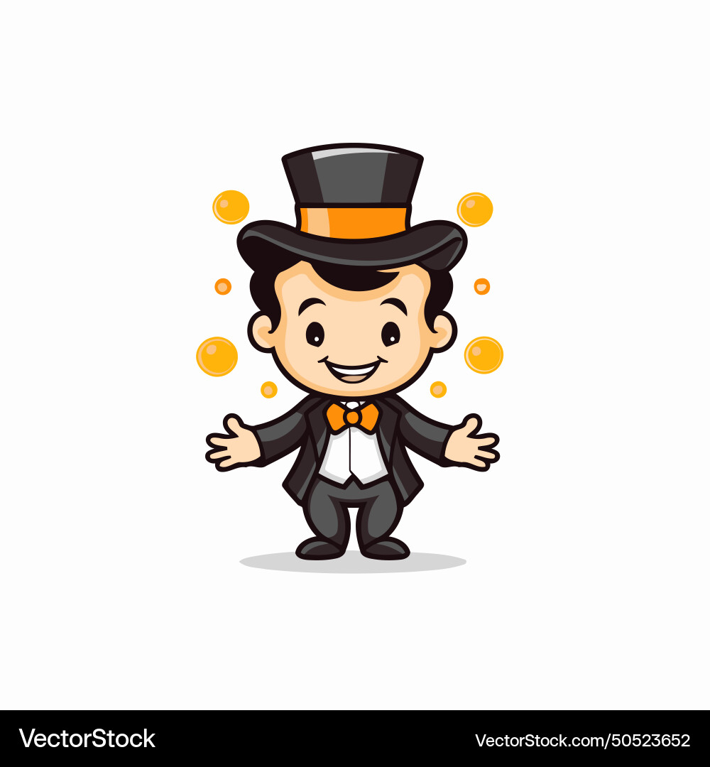 Cute gentleman cartoon character with hat and bow Vector Image