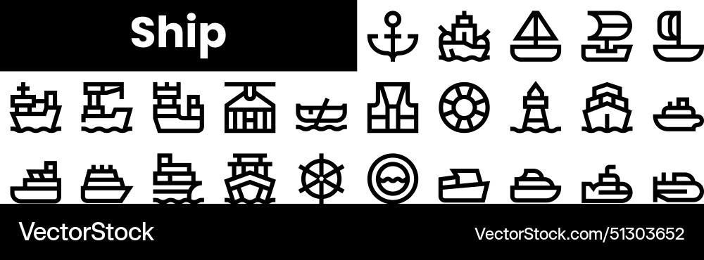 Set of outline ship icons minimalist thin linear Vector Image