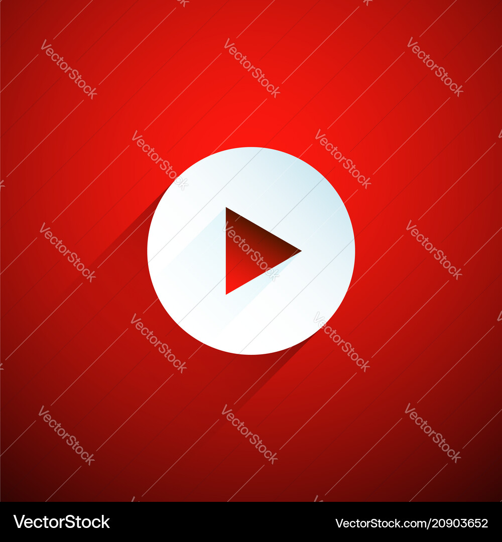 White play button on red background Royalty Free Vector