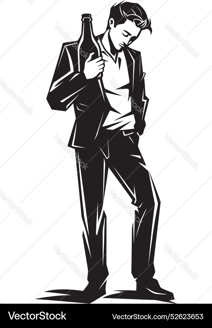 Alcohol embrace logo with a drunken man lost Vector Image