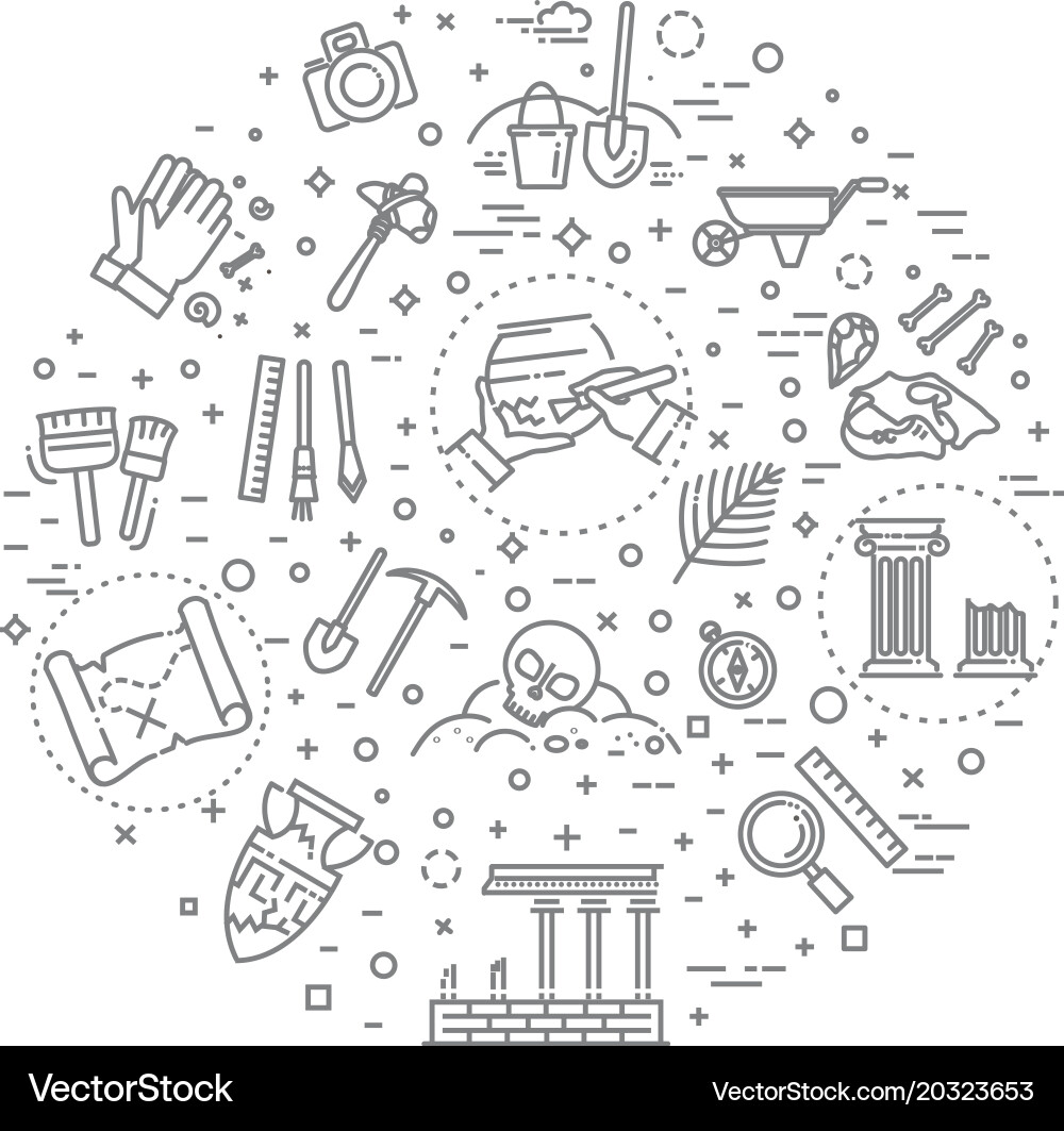 Archaeology Line Icons Set Royalty Free Vector Image
