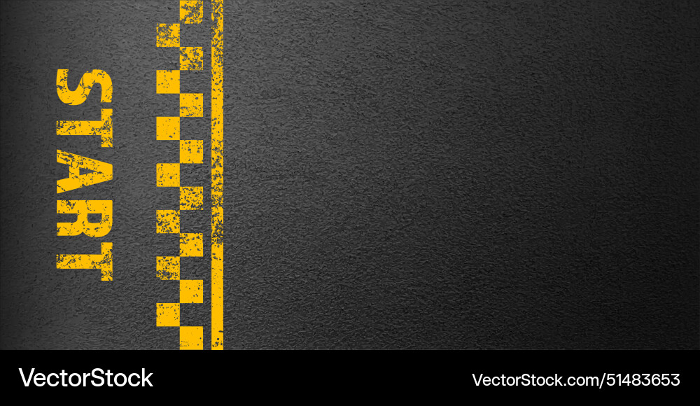 Asphalt road with yellow start line marking Vector Image