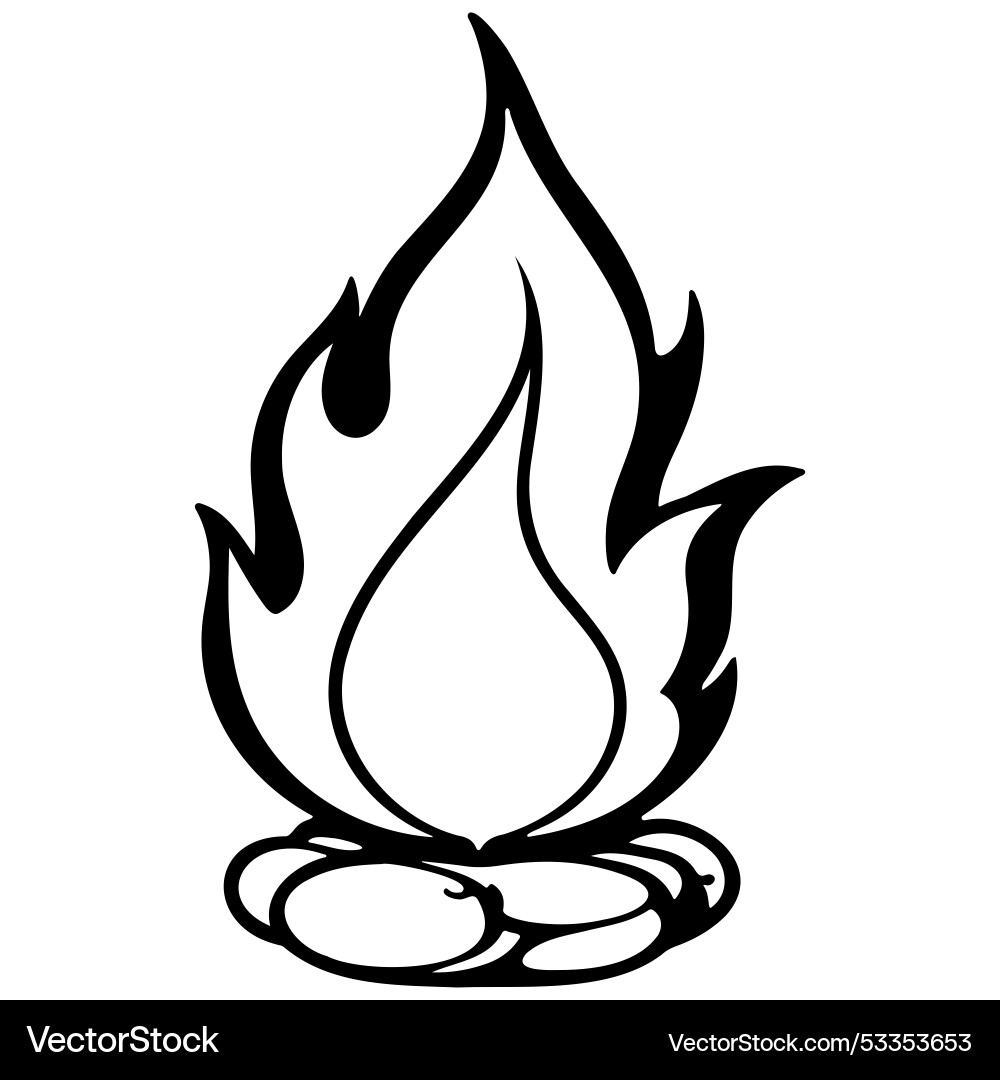 Cartoon flame black hand drawn line transparent Vector Image