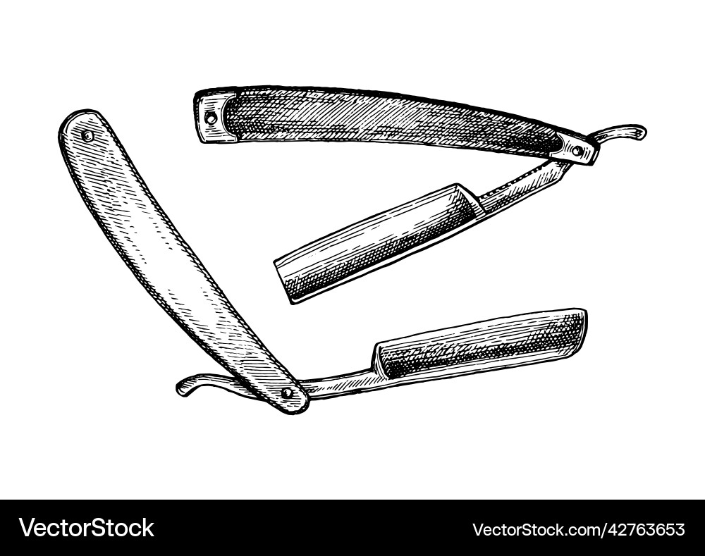 Folding straight razor ink sketch Royalty Free Vector Image