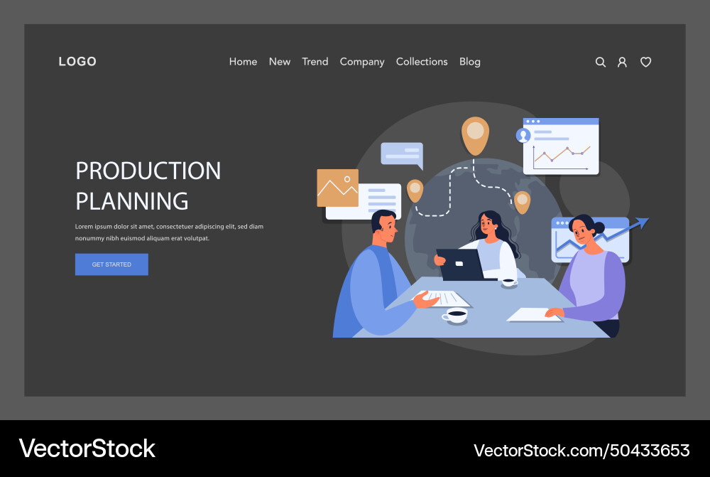 Production planning team concept flat Royalty Free Vector