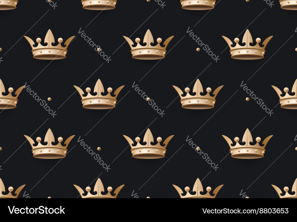 Seamless pattern with gold king crown on a dark Vector Image