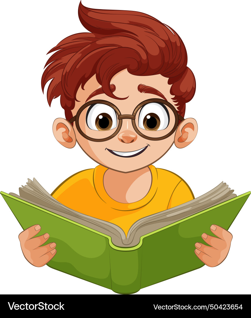 Cartoon child reading with interest and joy Vector Image