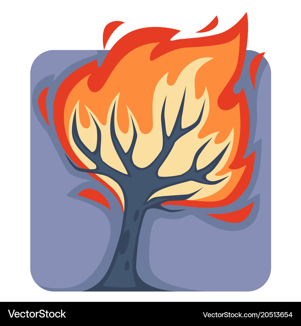 Dangerous wild fire that burns down tall tree Vector Image