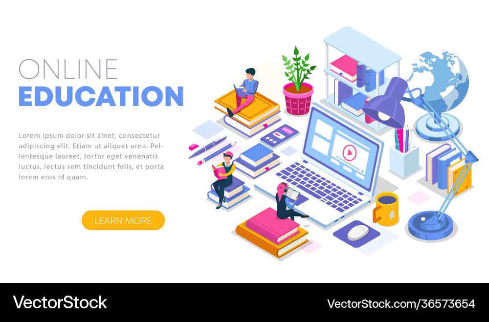 Isometric concept online education Royalty Free Vector Image