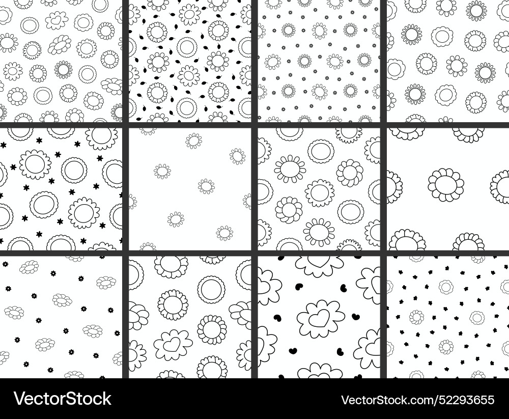 Bud flower plant seamless pattern coloring page Vector Image